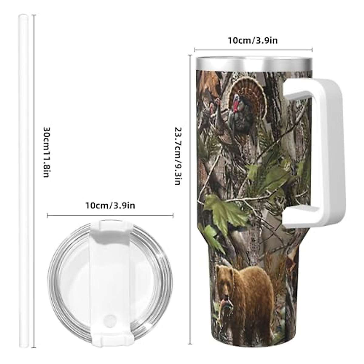 Wildlife Hunting Deer Bear Elk Print Insulated Stainless Steel Coffee Cup 40oz Capacity, Home Office Outdoor