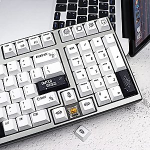 JSJT Space Keycaps 138 Keys White Keycaps Cherry Profile Keycaps PBT Dyed Sublimation Custom Keycaps for Cherry Gateron MX Switch Mechanical Gaming Keyboards