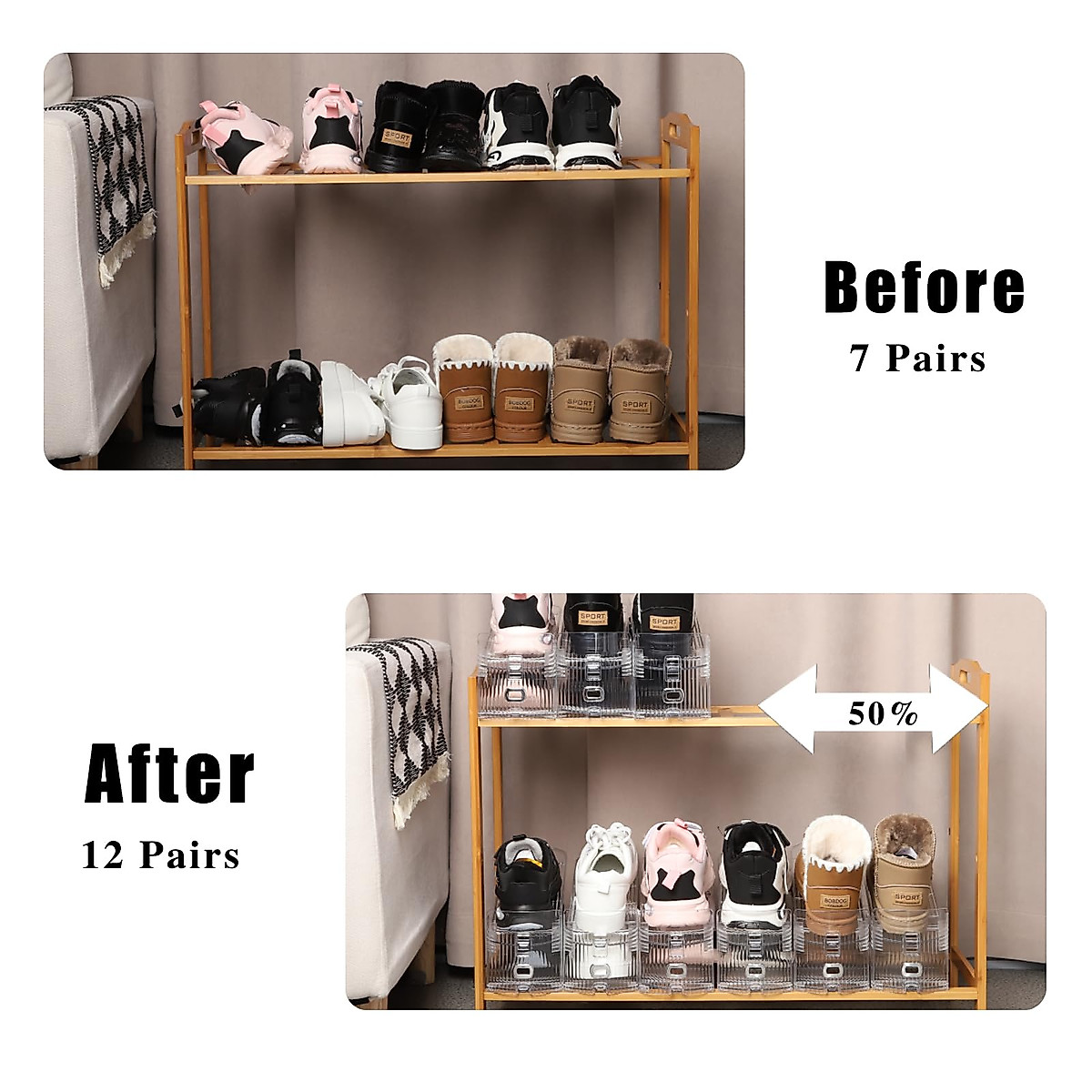 Uni HIMO 12 Pack Shoe Slots Organizer Adjustable Level Shoe Stacker Holder Storage Space Saving Sneakers Display Tray Rack for Closet (Transparent, 12Pack)