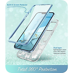 i-Blason for iPhone 13 Pro Case with Built-in Screen Protector, [Full Body Drop Protection] Slim Stylish Women Girl Shockproof Phone Case for iPhone 13 Pro, Cosmo Series, BlueFly