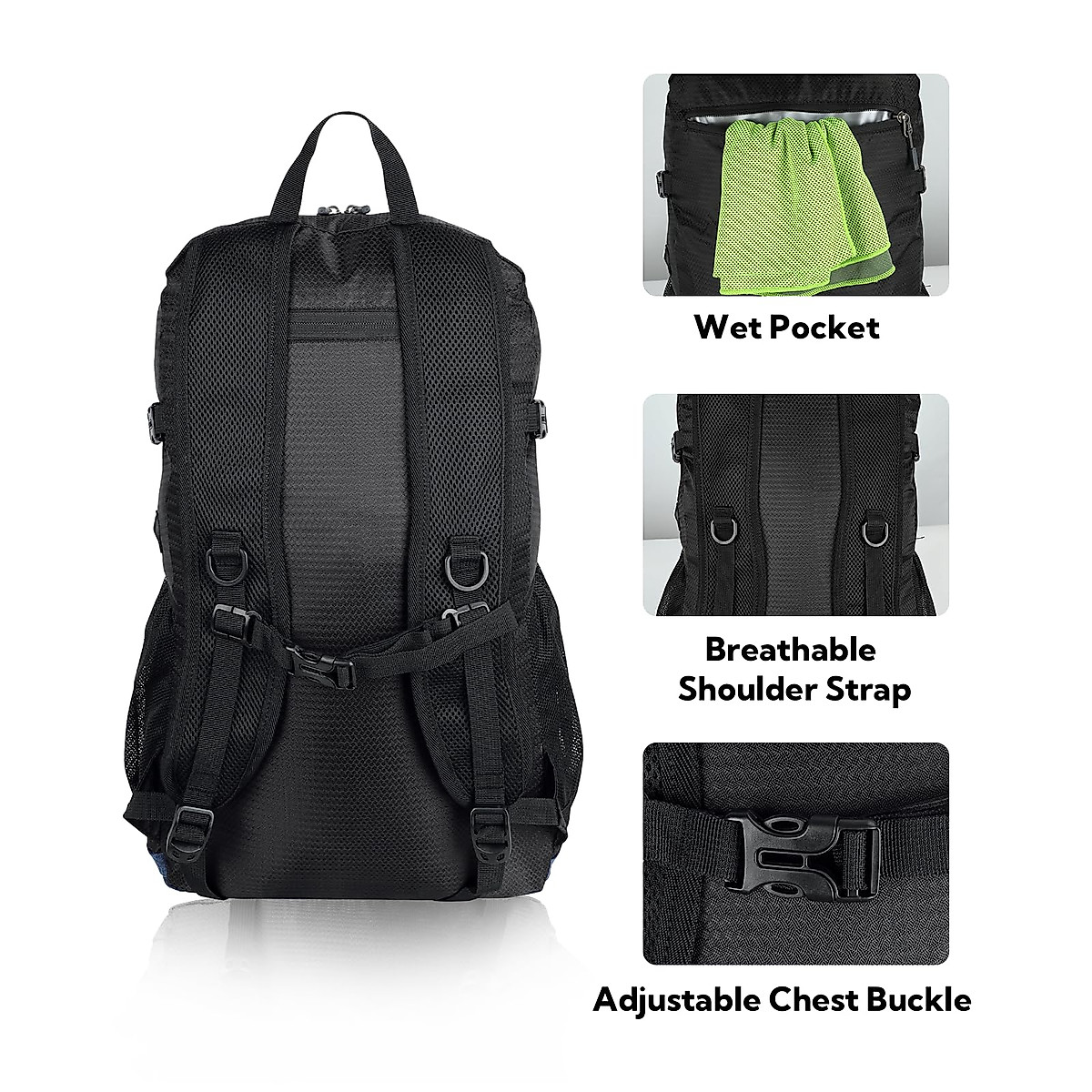 WATERFLY Lightweight Packable Hiking Backpack: Foldable Travel Daypack Ultralight Camping Day Pack for Woman Man