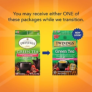Twinings Green Tea with Pomegranate, Raspberry, and Strawberry - Caffeinated Green Tea Bags Individually Wrapped, 20 Count (Pack of 2) 