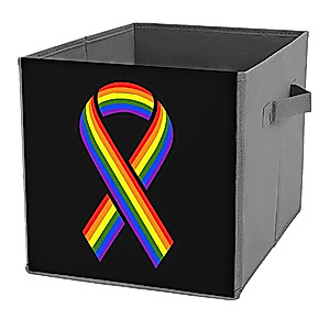 Gay Pride LGBT Awareness Ribbon Collapsible Storage Bins Basics Folding Fabric Storage Cubes Organizer Boxes with Handles