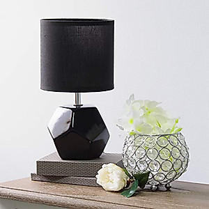Simple Designs LT2065-BLK Round Prism Mini Table Lamp with Matching Fabric Shade, Black