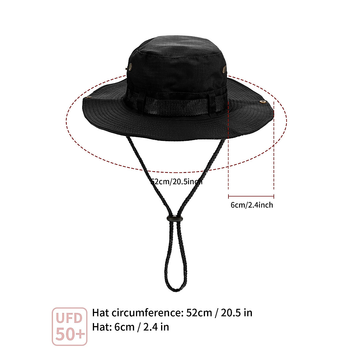 Boao 2 Pieces Sun Hats for Men Women Wide Brim Safari Bucket Hat Boonie Hat UV Protection Fishing Hiking Summer(Black)