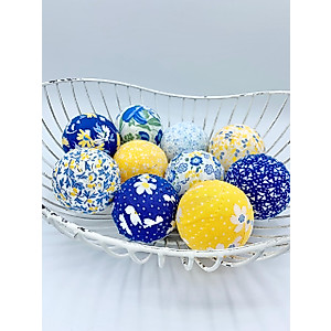 Sunshine Garden Blue Yellow floral fabric wrapped bowl fillers, set of 10 trendy home decor, flowers, dough bowl vase, basket, apothecary jar, blue white yellow