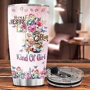 HUBUPU Christian Gifts, Tumbler 20 Oz With Lid And Straw, Religious Flower Women For Tumblers Floral, Jesus Coffee