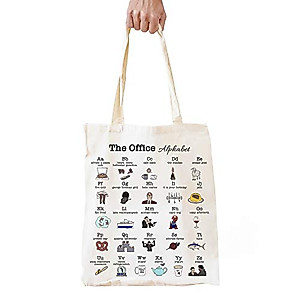 Tuilia Funny The Office TV Show Alphabet Theme Natural Reusable Cute Eco-Friendly Cotton Tote Bag, Off White
