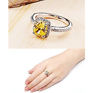 Wisslotus Christmas Day Gifts 2ct Princess Cut Yellow Topaz CZ Engagement Bridal Anniversary Wedding Band Rings for Women Size 5