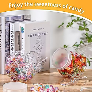 Umigy 4 Sets Plastic Candy Jar with Lid for Candy Buffet with Mini Acrylic Plastic Kitchen Scoop 42 oz Clear Candy Container Plastic Cookie Jar for Kitchen Counter Decorative Plastic Jar with Lid