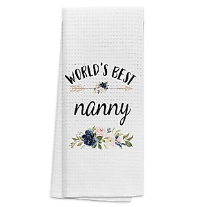 TUNW Best Grandma Kitchen Towels 16″×24″,World’s Best Nanny Floral Soft and Absorbent Kitchen Tea Towel Dish Towels Hand Towels,Birthday Christmas Thanksgiving for Nanny Grandma