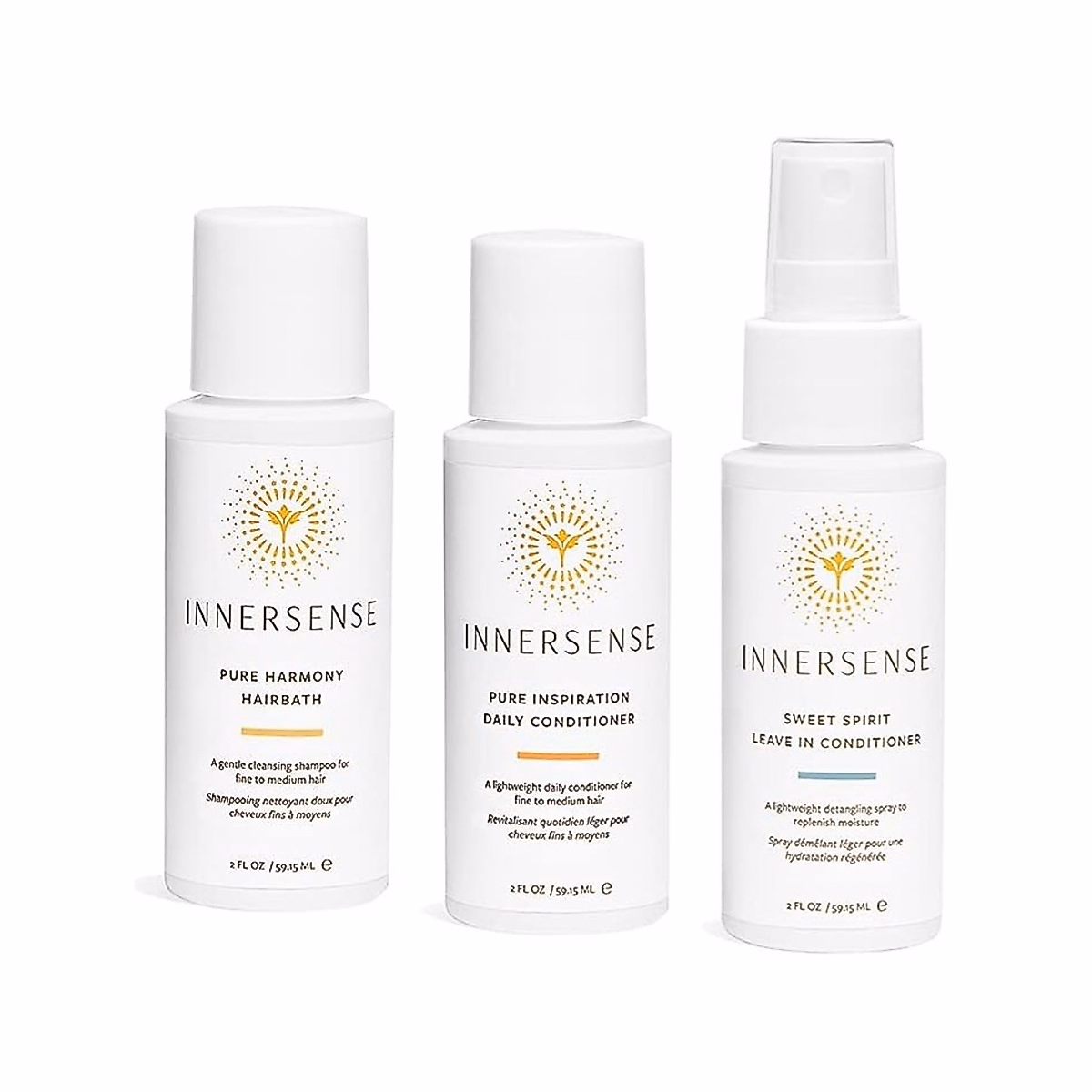 Innersense Organic Beauty - Pure Harmony Travel Hair Trio | Non-Toxic, Cruelty-Free, Clean Haircare (Pure Harmony Hairbath + Conditioner, Sweet Spirit Leave-In Conditioner) PACKAGING MAY VARY