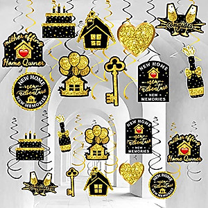 30pcs Housewarming Party Hanging Swirls Decorations, Black Gold House Warming Sign Decor, New Home Sweet Home Housewarming Theme Party Supplies