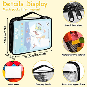 Partreko 2 Packs Clear PVC Zippered Blocks Set, Waterproof Toy Storage Organizer with Mesh Pocket and Label, Traveling Toy Bags with Handle for Board Games, Building Blocks, Toys, Large