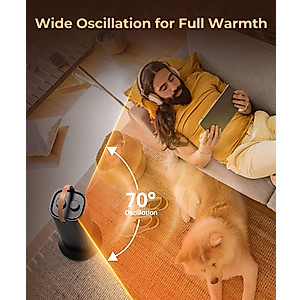 Space Heater, 12ft/s Electric Heater with Thermostat, 18 Inch Portable Heater with 70°Oscillation, Overheating & Tip-Over Protection, Fast Safety Heat for Home, Bedroom