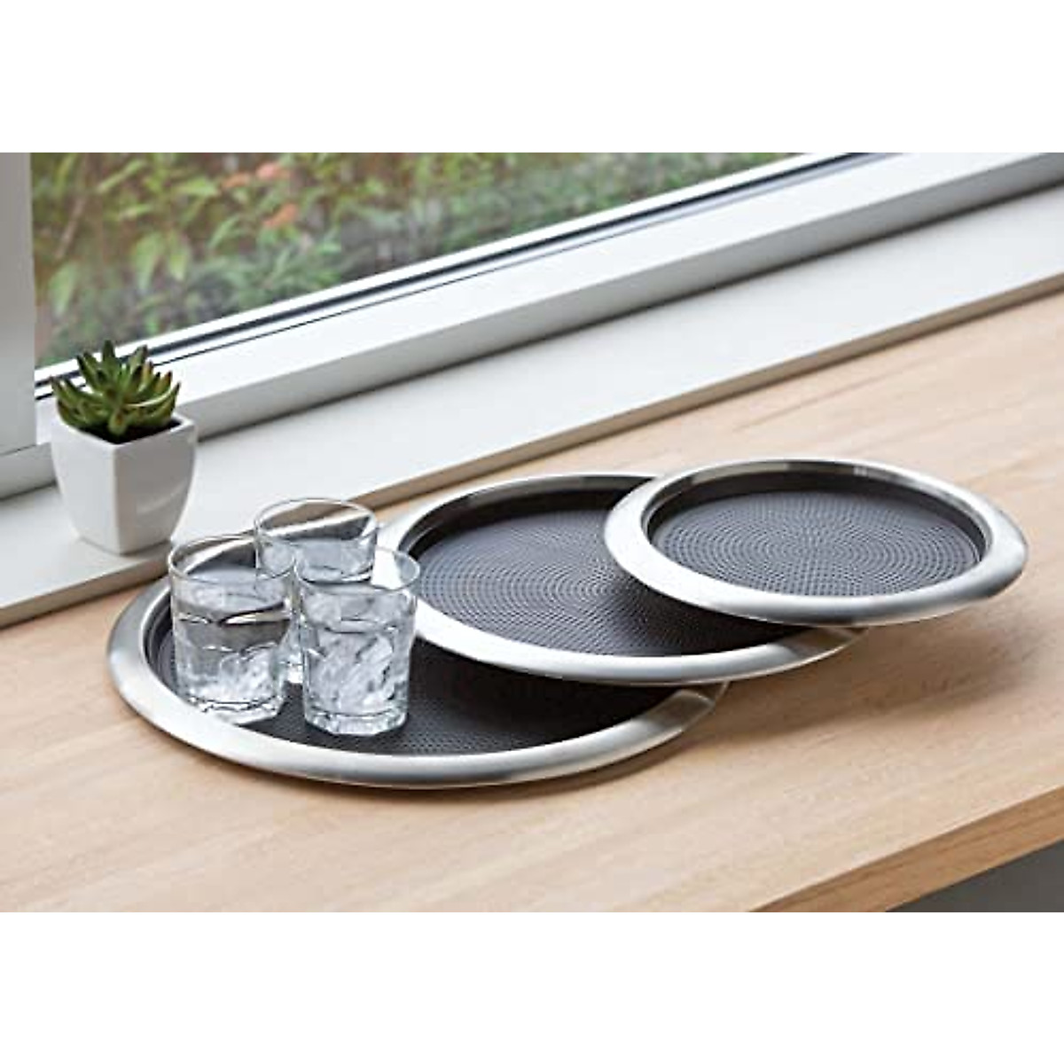 Service Ideas TR1412RI Tray with Removable Insert, 12" Round, Stainless Steel