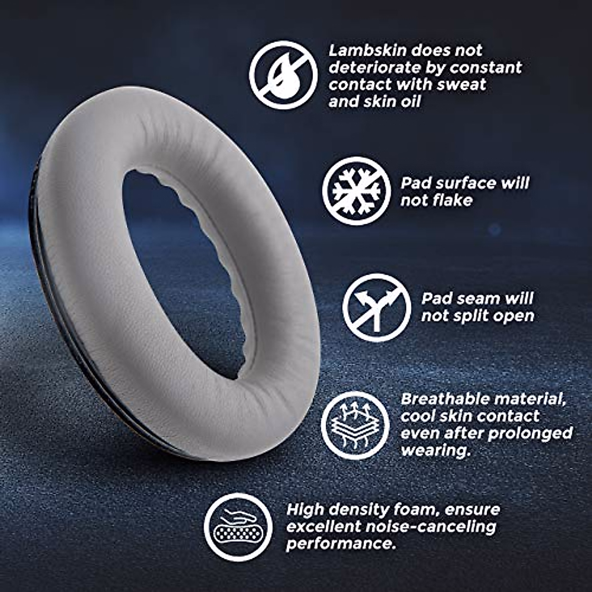 Lambskin QC45 QC35ii QC35 QC25 QC15 Earpads Cushions Replacement Ear Pads for Bose QC 45 35 II QC2 AE2 AE2i AE2w SoundLink SoundTrue 35ii 25 15 2 AE QuietComfort Sheepskin Leather Gray Grey (Silver)