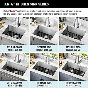 DELTA FAUCET Delta Lenta 30-inch Undermount 16 Gauge Stainless Steel Single Bowl Kitchen Sink with Accessories, 953034-30S-SS, Satin