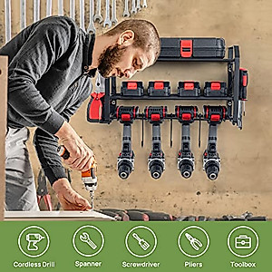 SINPUDA Power Tool Organizer, Heavy Duty 3-Layer Metal Drill Holder Wall Mount for Garage Tool Organizers and Storage - Floating Tool Shelf for Power Tools and Accessories