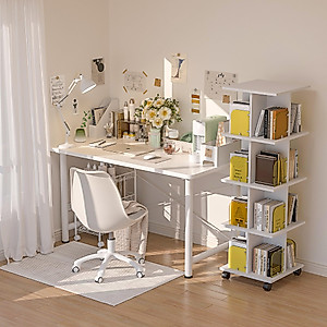 VECELO Rotating Bookshelf with Brake Wheels, 360°Display 4 Tier Floor Stackable Spinning-Bookshelf Tower for Kids&Adults, Revolving Bookcase for Small Space,Corner(White)