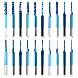 20Pcs 0.6-3.175mm CNC Router Bit Set, 1/8” Shank Nano Blue Coat Carbide Engraving End Milling Cutter Rotary Burrs Tool