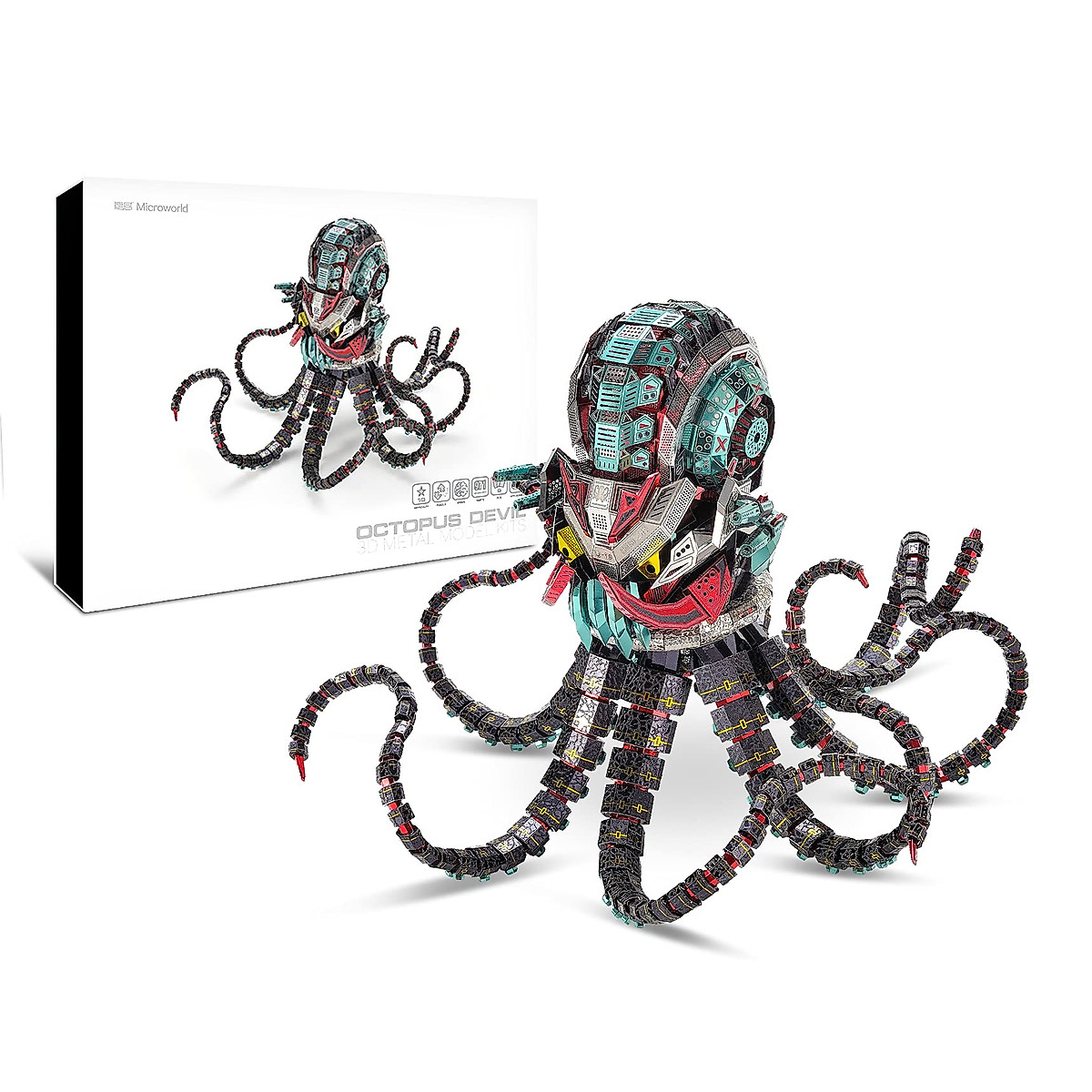 Microworld 3D Metal Puzzle, Mechanical Octopus Devil Challenge Metal Model Kits, Metal Kits Brain Teaser DIY Art Craft Home Decor Gift Toys for Adult Men