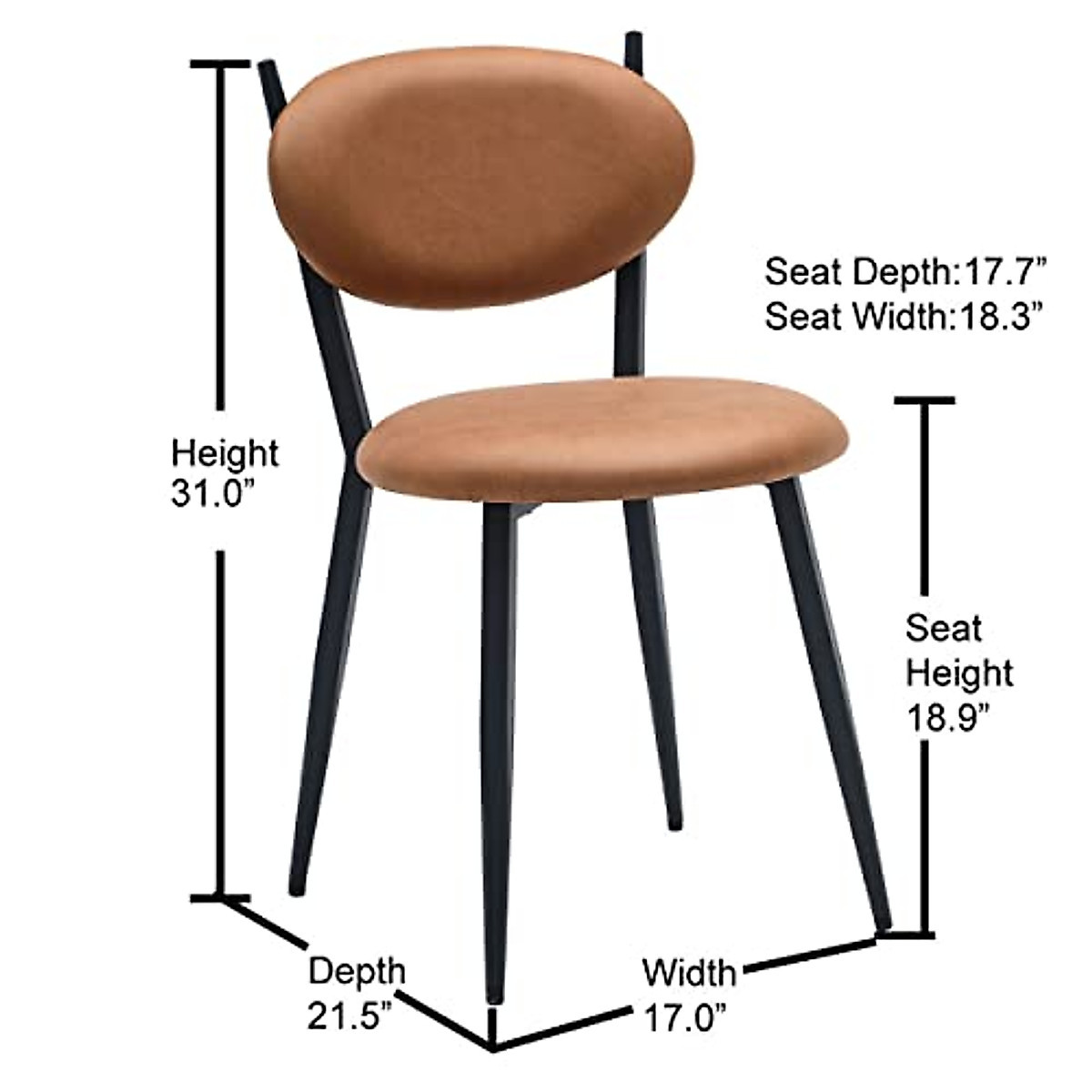 ZHNT Cognac Colour Vegan Leather Upholstered Modern Dining Chairs,Metal Legs for Kitchen Dining Room Chair,Bedroom,Living Room Chairs Set of 2 (Brown)