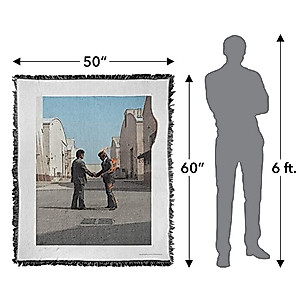 LOGOVISION Pink Floyd Blanket, 50"x60" Wish You were Here Woven Tapestry Cotton Blend Fringed Throw