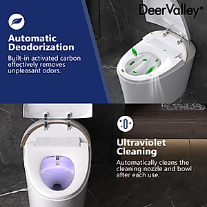 DeerValley Smart Toilet with Bidet Built In, Tankless Toilet with Auto Open & Close, Auto Flush, Heated Seat, Warm Water Sprayer & Dryer, Deodorization, and Remote Control, DV-1S0160-V3