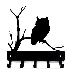 The Metal Peddler Owl Bird Key Rack Hanger - Large 9 inch Wide - Made in USA; Wall Mounted Holder for Wildlife Lovers