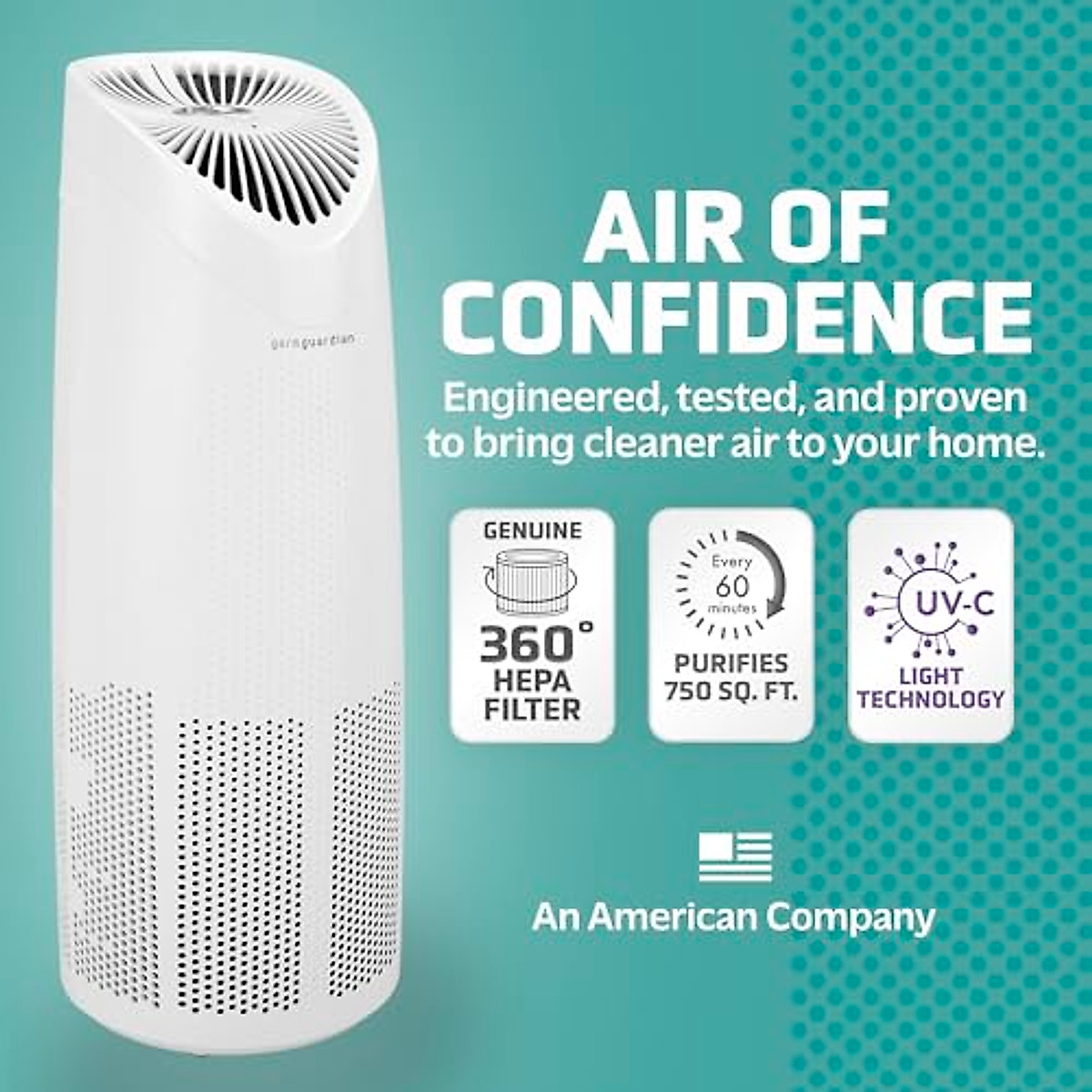 GermGuardian Air Purifier with HEPA Filter, Removes 99.97% of Pollutants, Covers Large Room up to 750 Sq. Foot Room in 1 Hr, UV-C Light Helps Reduce Germs, Zero Ozone Verified, 22", White, AC4625WDLX