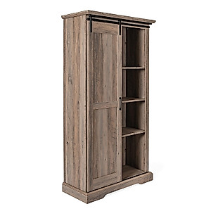 Flash Furniture Harrison Rustic Farmhouse Storage Cabinet Bookcase with Sliding Barn Door and Adjustable Shelves, Set of 1, Graywash