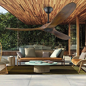 HDLWIS 60Inch Wood Ceiling Fan without Light, 3 Blade 6 Speed Quiet Reversible DC Motor Ceiling fan with Remote Control, Large Outdoor Ceiling Fans for Patios Outside Farmhouse, 5/10/24In Down-rod