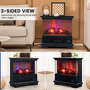 ORALNER 27” Electric Fireplace with Mantel, 3-Sided Glass View, Wooden Surround Firebox, Freestanding Fireplace Heater w/ 7 Flame Colors, Remote & 6H Timer, Overheat Protection, 1400W (Black)
