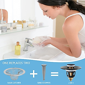 Black Bathroom Sink Stopper，Pop Up Drain Stopper for Bathroom Sink，Bathroom Sink Strainer ，Sink Plug,Universal Wash Basin Sink Stopper，Suitable for 1.1~1.5 Inch Bathroom Sink Drain Pipe (Matte Black)