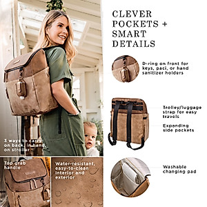Petunia Pickle Bottom Tempo Backpack, Designed for Busy Families, Attaches to Stroller or Suitcase, Spacious Main Compartment, Brioche