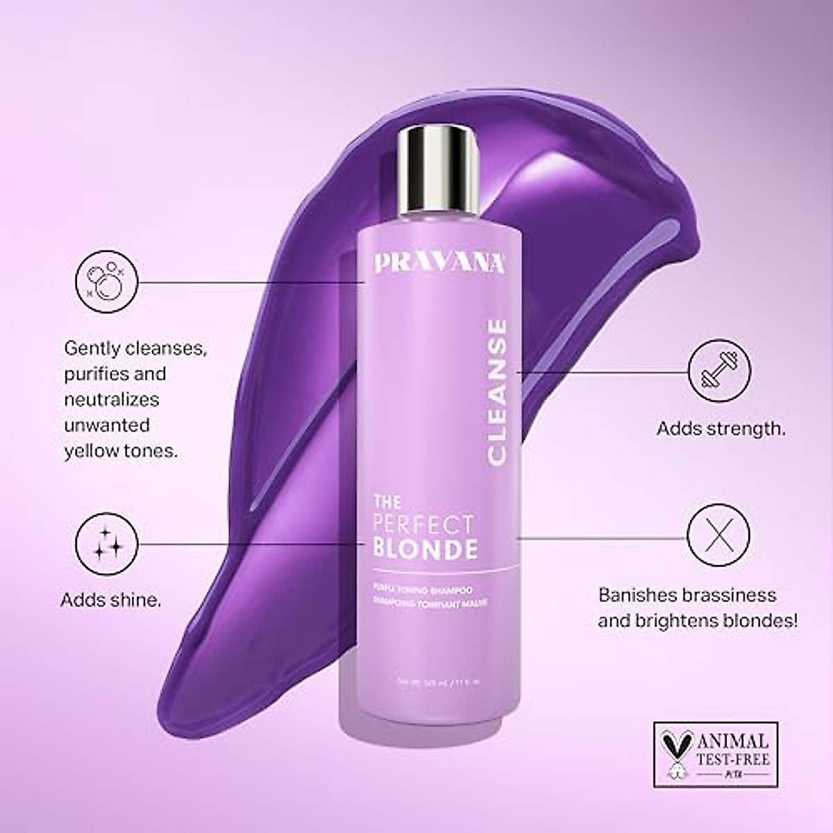 PRAVANA The Perfect Blonde Purple Toning Shampoo | Neutralizes Brassy, Yellow Tones | For Color-Treated Hair | Adds Strength, Shine, Elasticity | 11 Fl Oz