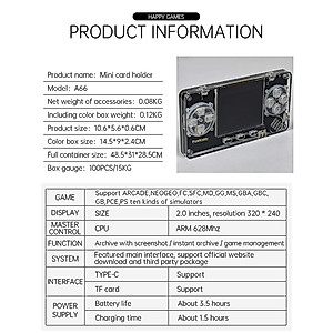 Petforu POWKIDDY A66 Handheld 10000 Games Retro Game Console Ultra Card Transparent Game Machine - 32G Silver, A66 (32g)