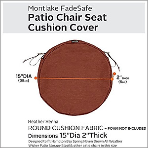 Classic Accessories Montlake FadeSafe Water-Resistant 15 x 2 Inch Round Outdoor Chair Seat Cushion Slip Cover, Patio Furniture Cushion Cover, Heather Henna Red