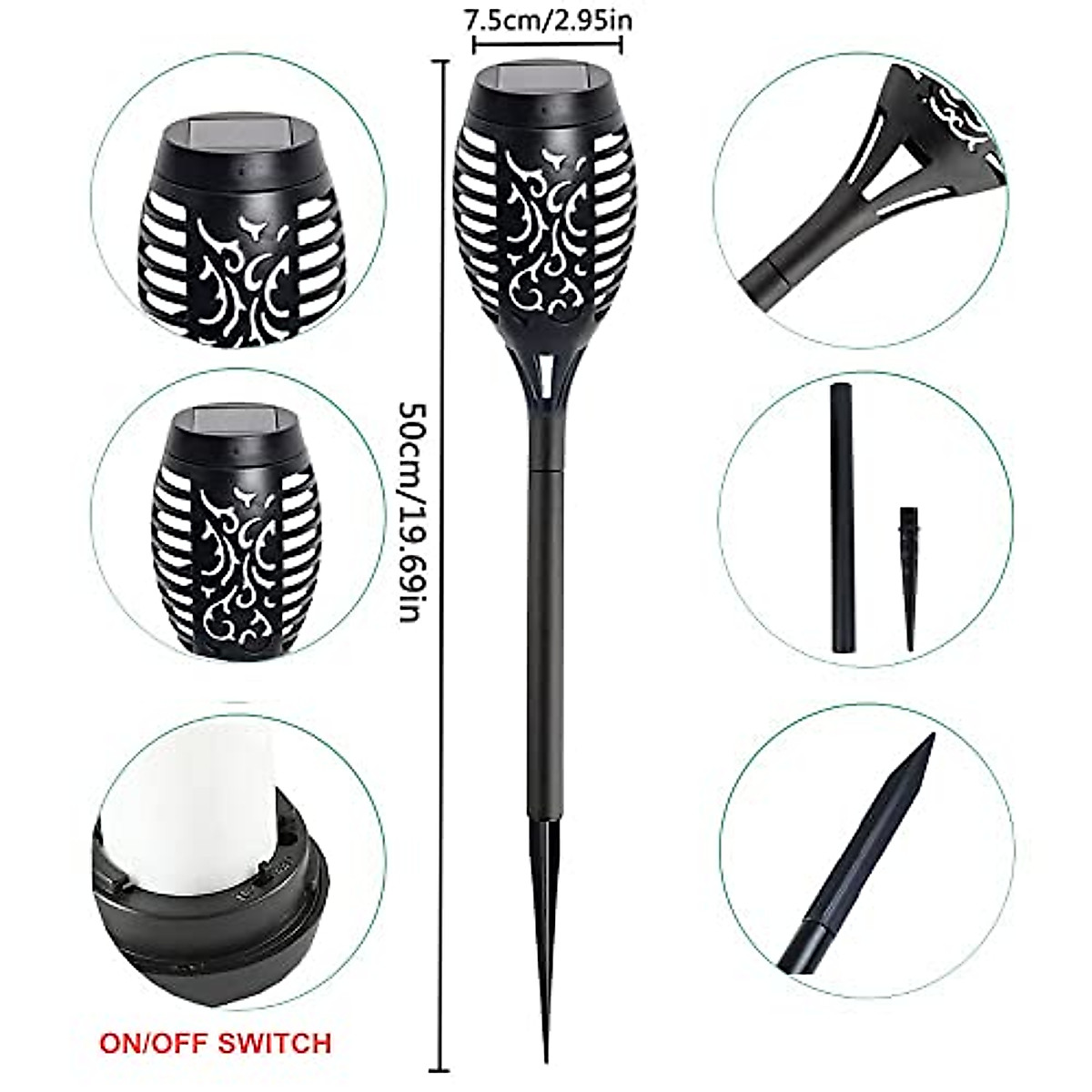 Jumyshe Solar Outdoor Lights,Large Solar Torch Lights with Flickering Flame, Christmas Waterproof Landscape Decoration LED Torch Lights for Garden/Yard/Pathway Decorations-6 Pack Warm Light