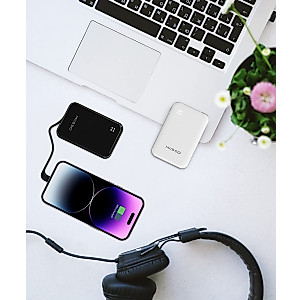 REDISONA Small Portable Charger 4500mAh Power Bank with Built-in Cable, Mini External Battery Pack Compatible with iPhone 14/14 Pro/14 Plus/14 Pro Max/13/12/11/X/8/7/6 Airpods, White