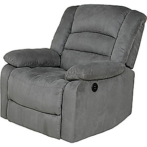 Relaxzen Longstreet Rocker Recliner with Massage, Heat and Dual USB Ports, Microfiber, Gray