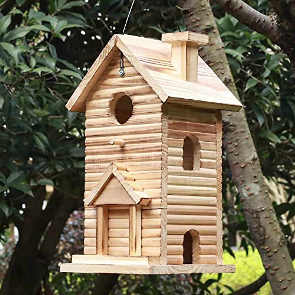 STARSWR Bird House,Outdoor Bird Houses for Outside Clearance,2 Hole Wooden BlueBirdHouse Finch Cardinals Hanging Birdhouse Nesting Box for Wild Bird Viewing