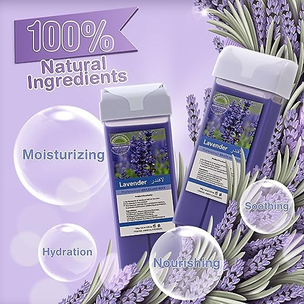 Roll On Wax, Waxing Kit Roll On, Roll On Wax Kit, Waxing kit for Women Hair Removal, Beth lee Soft Lavender Wax Roller Cartridge Refill & 100 pcs Wax Strips Wax Kit for Roll On Wax Warmer Suitable for Arms,Legs