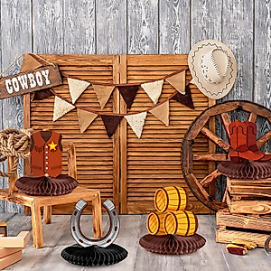 9 Pieces Cowboy Western Party Decorations Wild West Cowboy Honeycomb Centerpieces for Tables Wild West Party Decorations Western Theme Party Decorations for Birthday Baby Shower Supplies
