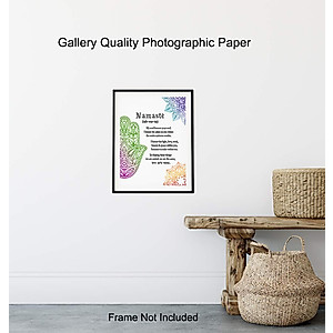 Zen Decor, Namaste Wall Decor, Buddha Wall Art - 8x10 Poster Print for Yoga Meditation Room, Spa Decoration - Spiritual Buddhist Gift With Hamsa Hand of Fatima, Mandala, Lotus