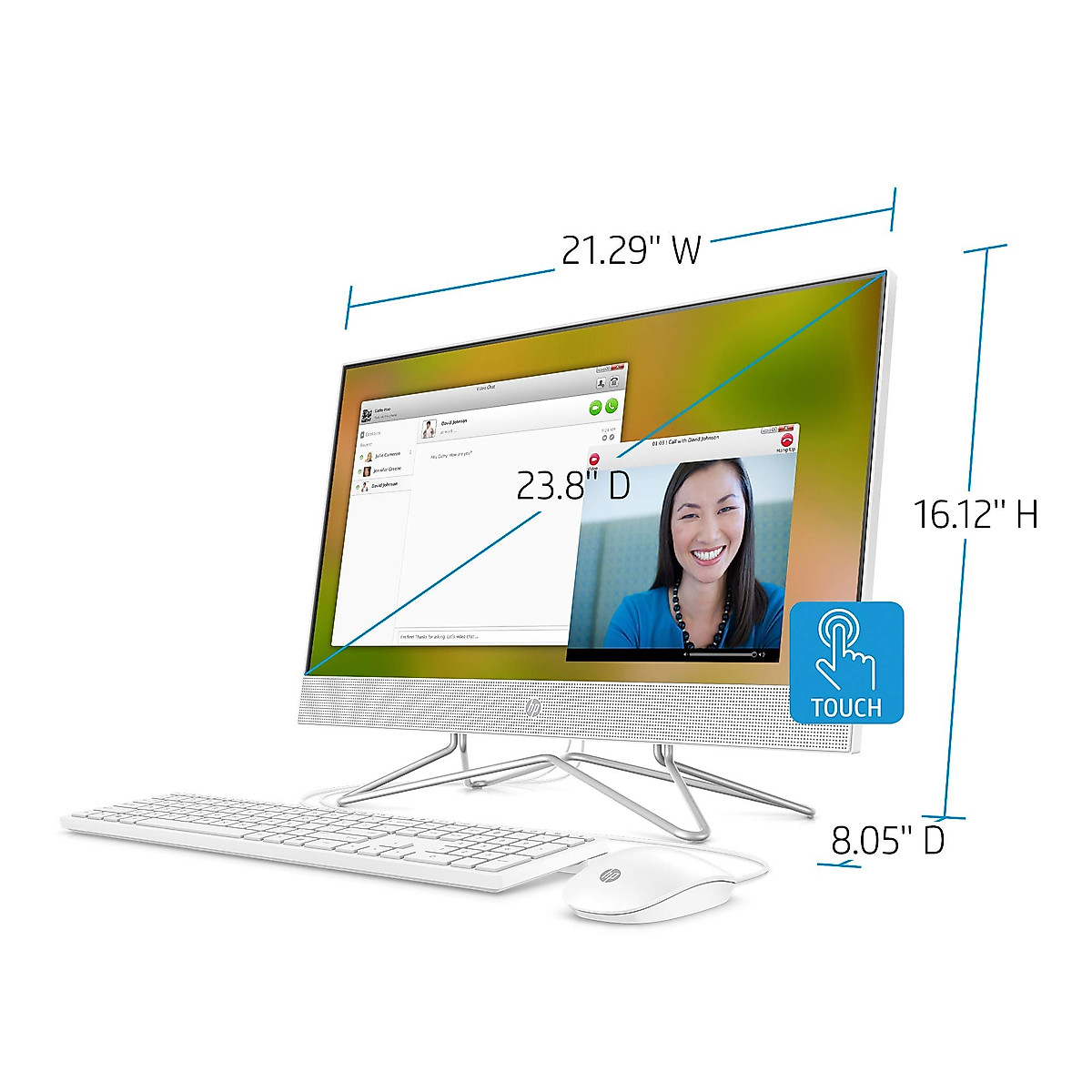HP 24-inch All-in-One Touchscreen Desktop Computer, AMD Gold 3150U Processor, 8 GB RAM, 512 GB SSD, Windows 10 Home (24-df0040, White), Snow White (Renewed)