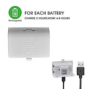 Rii Xbox one Battery Pack White 800mAH (2-Pack) Rechargeable NI-MH for Xbox One S/Xbox One X/Xbox One Elite Wire Charging Cable LED Indicator