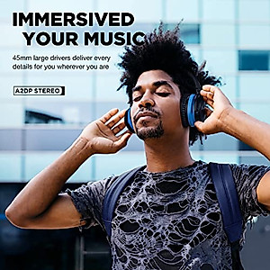 E7 Active Noise Cancelling Headphones, Over-Ear Bluetooth Headphones, Wireless Headphones with Built-in Microphones, Clear Calls, Comfortable Ear Cups, 20H Playtime for Travel, Work (Black&Blue)