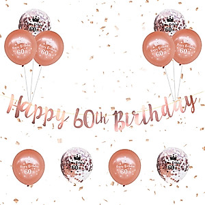 Happy 60th Birthday Banners Women, Rose Gold 60th Birthday Decorations Kit with Happy 60th Birthday Banner Bunting 12Inch Happy 60th Birthday Confetti Balloons for 60th Birthday Party Supplies